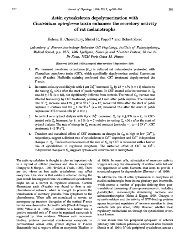 (PDF) Actin cytoskeleton depolymerization with Clostridium spiroforme ...