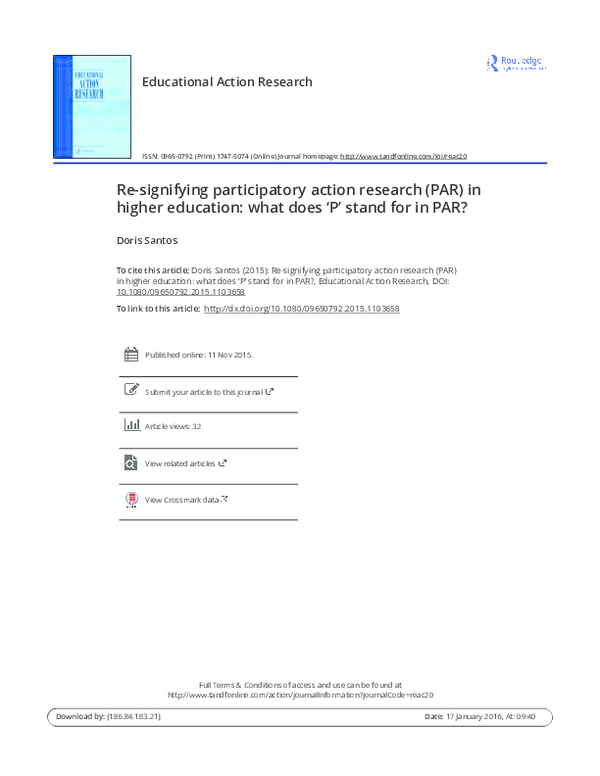 (PDF) Re-signifying participatory action research (PAR) in higher ...