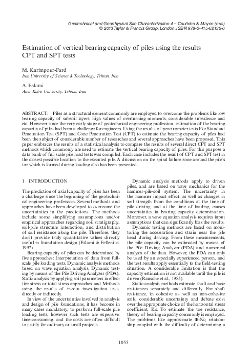(PDF) Estimation of vertical bearing capacity of piles using the ...