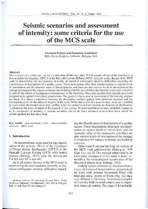 (PDF) Seismic scenarios and assessment of intensity: some criteria for ...