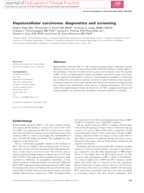 (PDF) Hepatocellular carcinoma: diagnostics and screening
