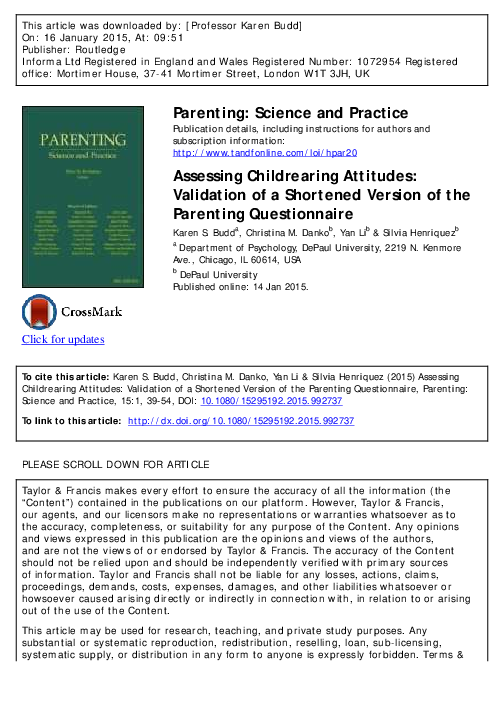 (PDF) Assessing Childrearing Attitudes: Validation of a Shortened ...