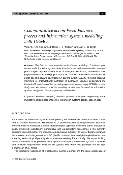 (PDF) Communicative action-based business process and information systems modelling with DEMO