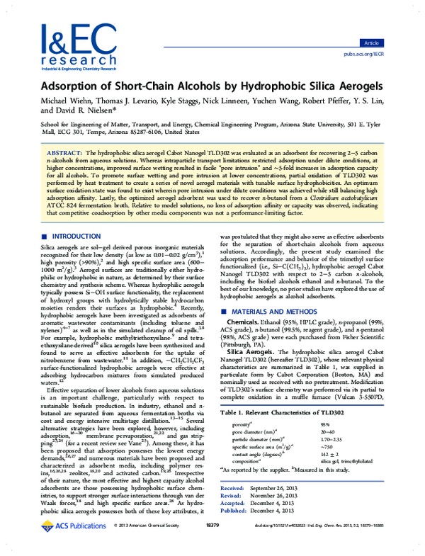 (PDF) Adsorption of Short-Chain Alcohols by Hydrophobic Silica Aerogels