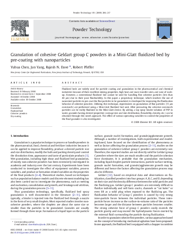 (PDF) Granulation of cohesive Geldart group C powders in a Mini-Glatt ...