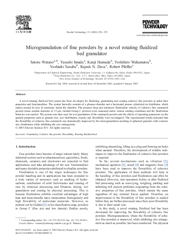 (PDF) Microgranulation of fine powders by a novel rotating fluidized ...