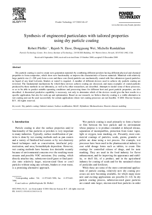 (PDF) Synthesis of engineered particulates with tailored properties ...