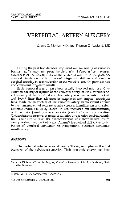 (PDF) VERTEBRAL ARTERY SURGERY