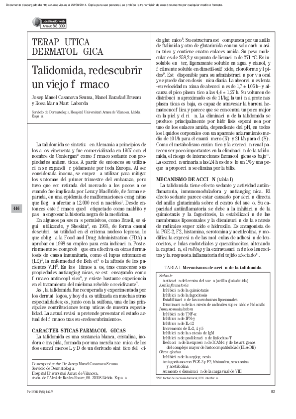 (PDF) Talidomida, redescubrir un viejo fármaco