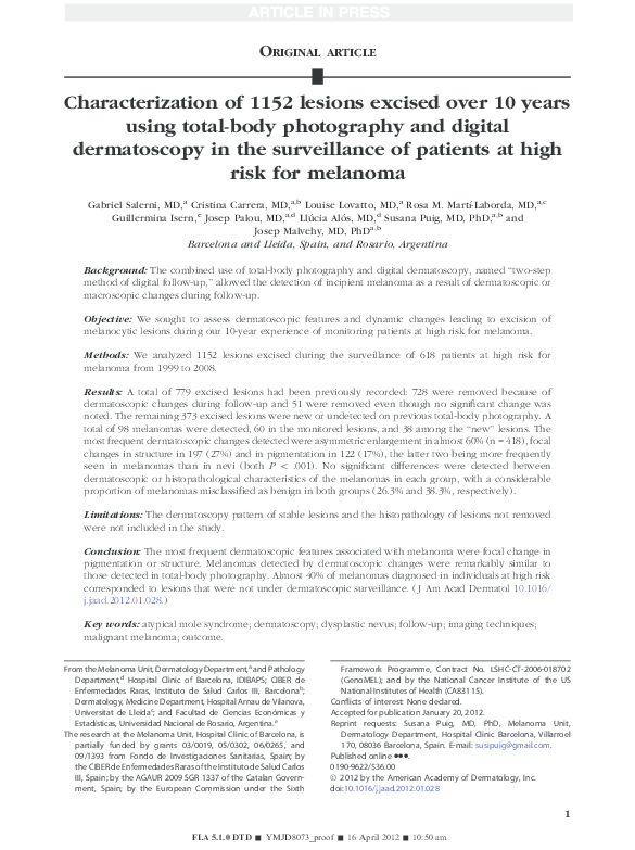 (PDF) Characterization of 1152 lesions excised over 10 years using ...