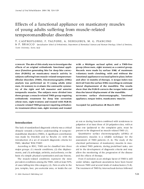 (PDF) Effects of a functional appliance on masticatory muscles of young ...