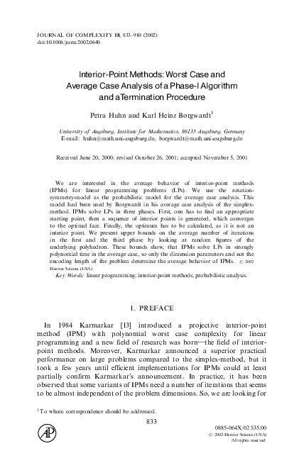 (PDF) Interior-Point Methods: Worst Case and Average Case Analysis of a Phase-I Algorithm and a ...
