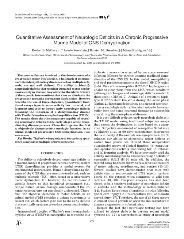 (PDF) Quantitative Assessment of Neurologic Deficits in a Chronic ...