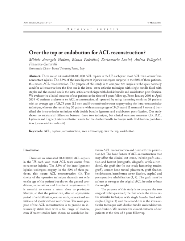 (PDF) Over the top or endobutton for ACL reconstruction?