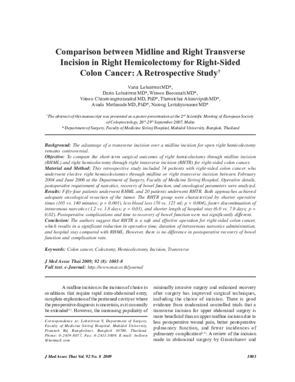 (PDF) Comparison between midline and right transverse incision in right ...