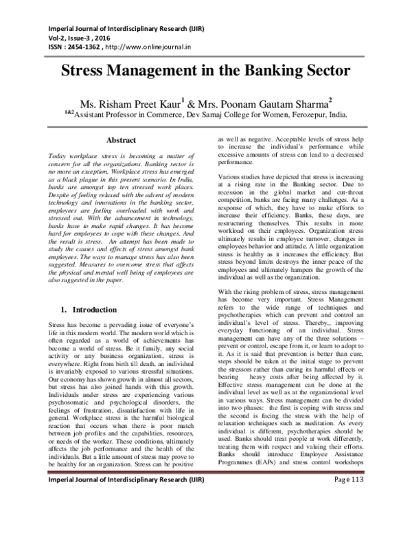 (PDF) Stress Management in the Banking Sector