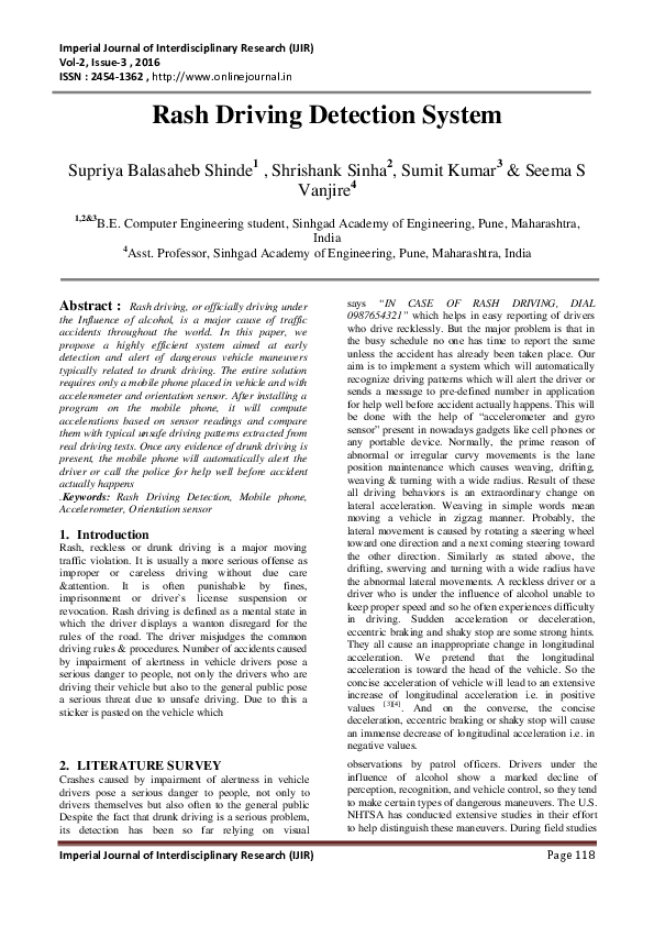 (PDF) Rash Driving Detection System
