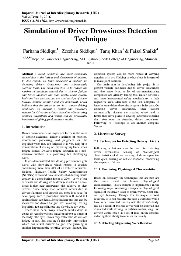 (PDF) Simulation of Driver Drowsiness Detection Technique