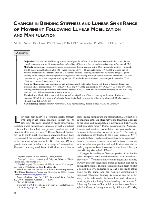 (PDF) Changes in Bending Stiffness and Lumbar Spine Range of Movement ...