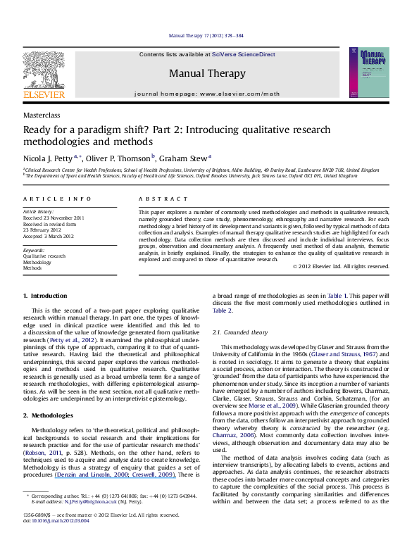 (PDF) Ready for a paradigm shift? Part 2: Introducing qualitative ...