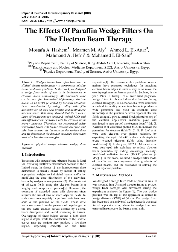 (PDF) The Effects Of Paraffin Wedge Filters On The Electron Beam Therapy
