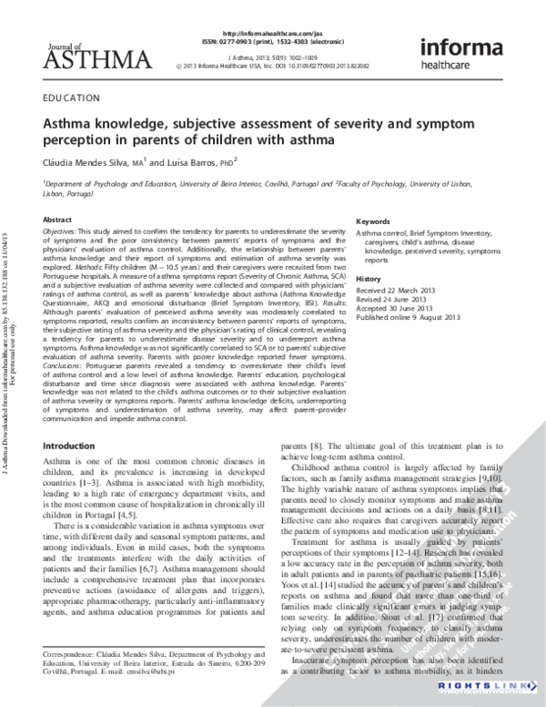 (PDF) Asthma knowledge, subjective assessment of severity and symptom ...
