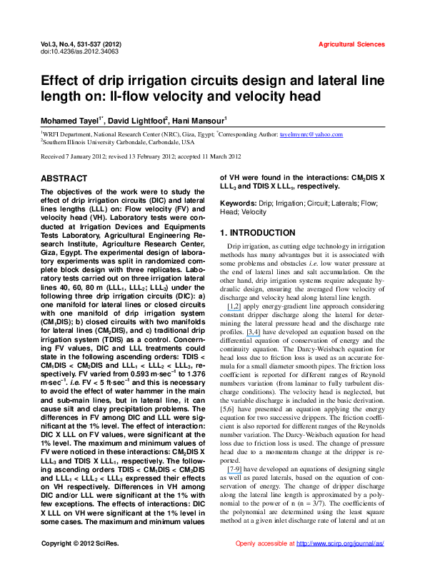 (PDF) Effect of drip irrigation circuit design and lateral line lengths ...