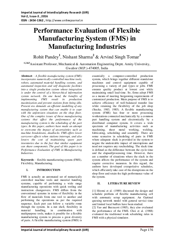 (PDF) Performance Evaluation of Flexible Manufacturing System (FMS) in ...