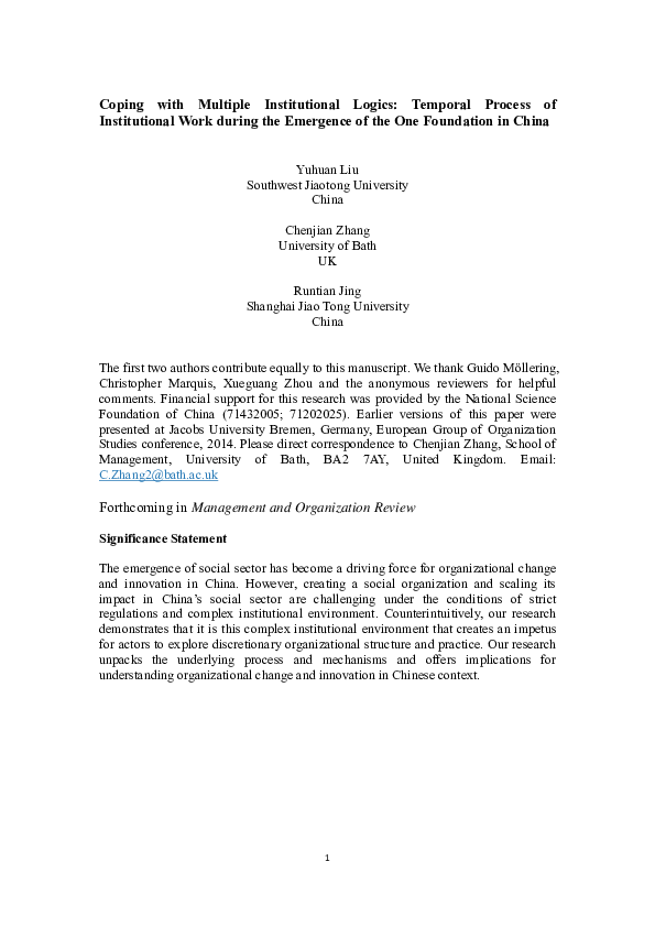 (PDF) Coping with Multiple Institutional Logics: Temporal Process of ...