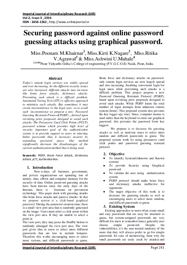 Pdf Securing Password Against Online Password Guessing Attacks Using Graphical Password