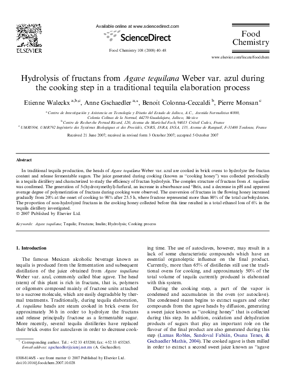 (PDF) Hydrolysis of fructans from Agave tequilana Weber var. azul ...