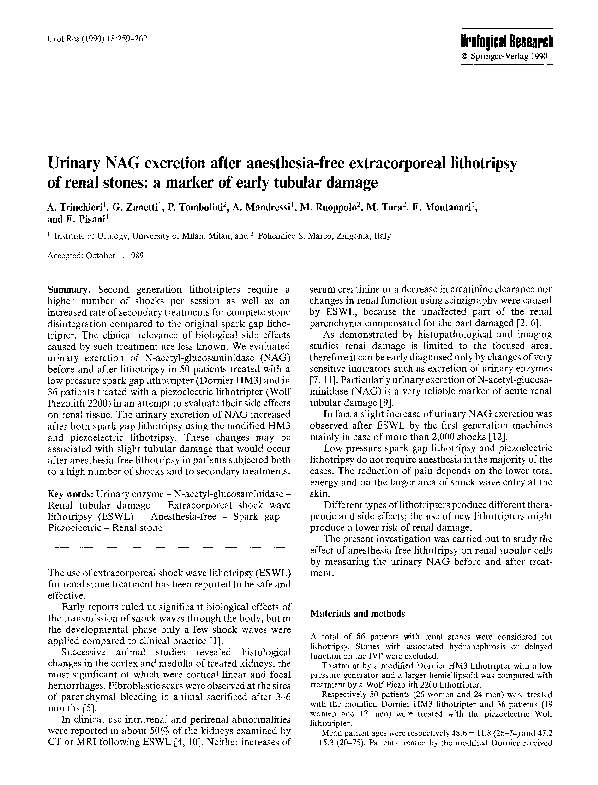 (PDF) Urinary NAG excretion after anesthesia-free extracorporeal ...