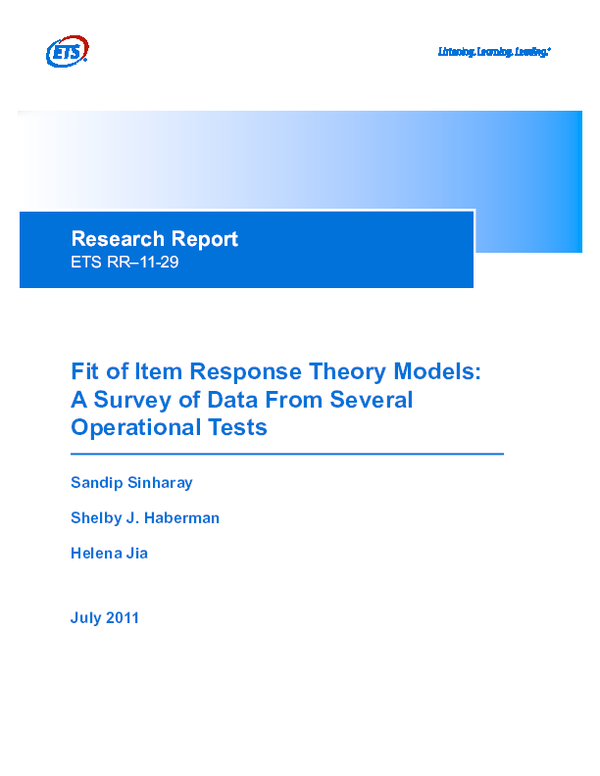 Pdf Fit Of Item Response Theory Models A Survey Of Data From Several Operational Tests