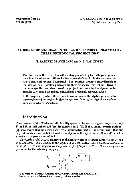 (PDF) Algebras of singular integral operators generated by three orthogonal projections