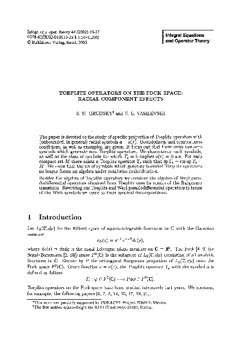 (PDF) Toeplitz operators on the Fock space: Radial component effects