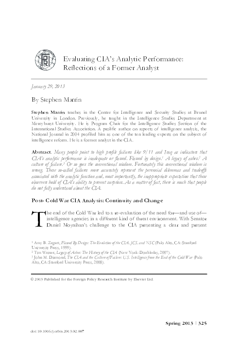 (PDF) Evaluating CIA's Analytic Performance: Reflections of a Former ...