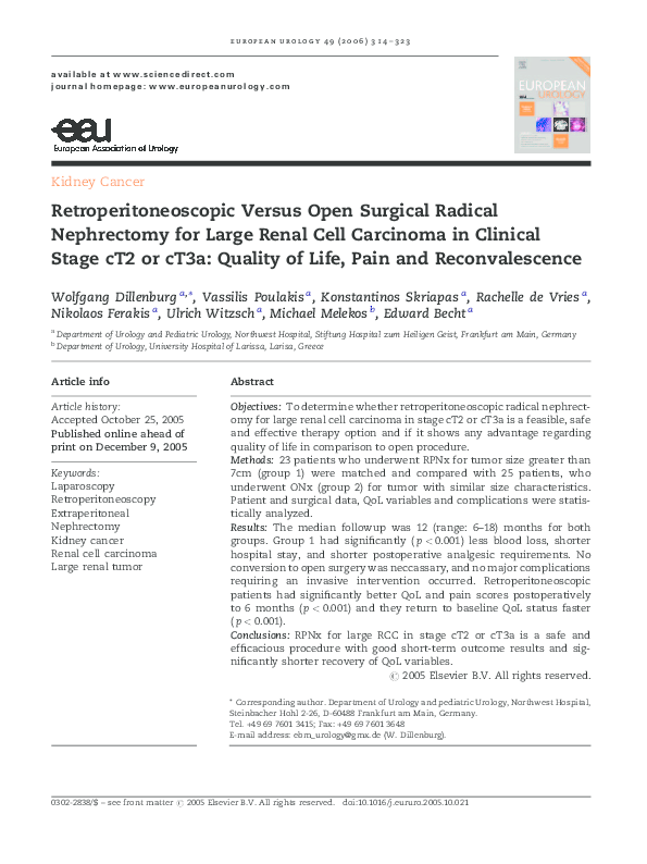 (PDF) Retroperitoneoscopic Versus Open Surgical Radical Nephrectomy for ...