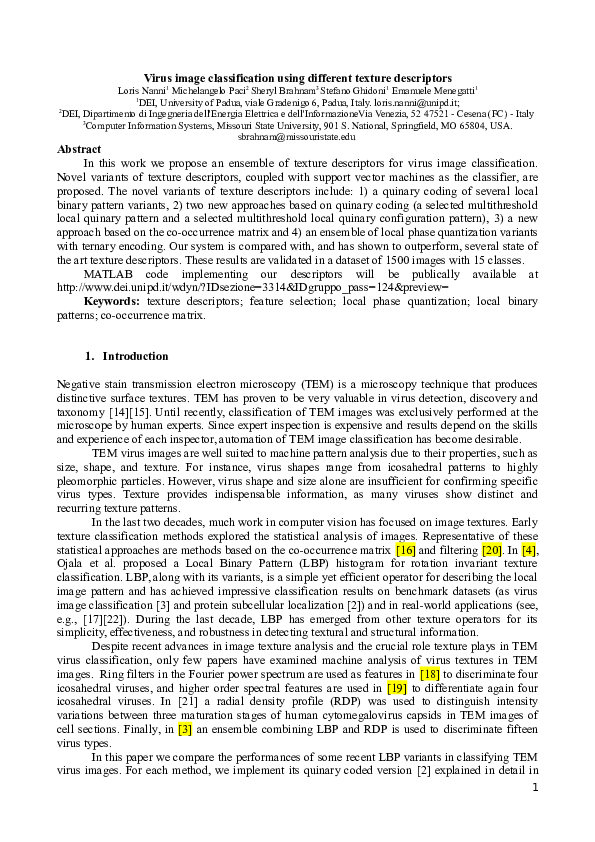 Doc Virus Image Classification Using Different Texture Descriptors