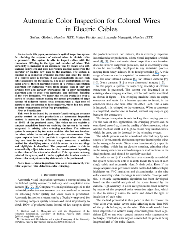 (PDF) Automatic Color Inspection for Colored Wires in Electric Cables