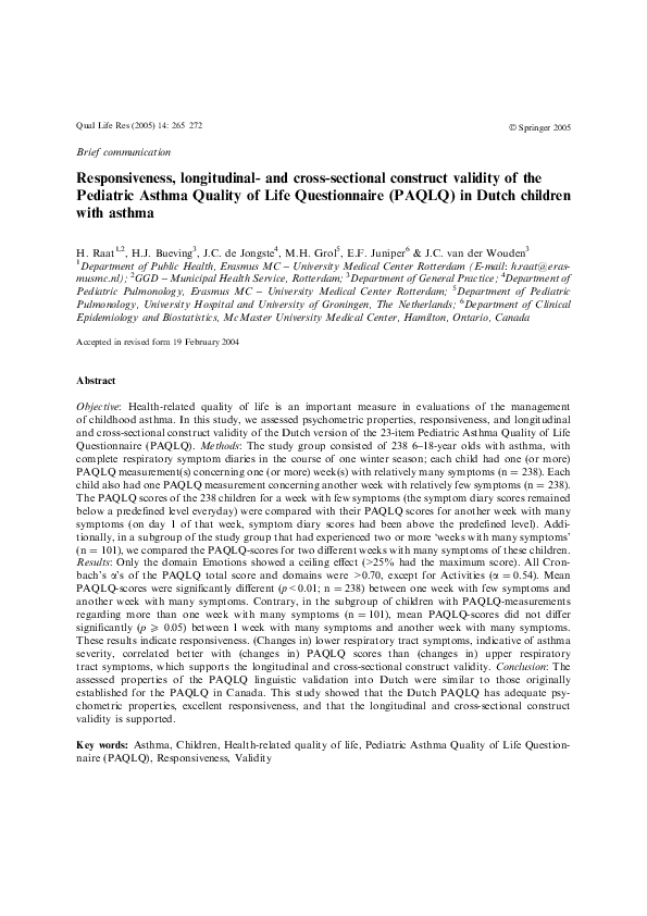 (PDF) Responsiveness, longitudinal- and cross-sectional construct ...
