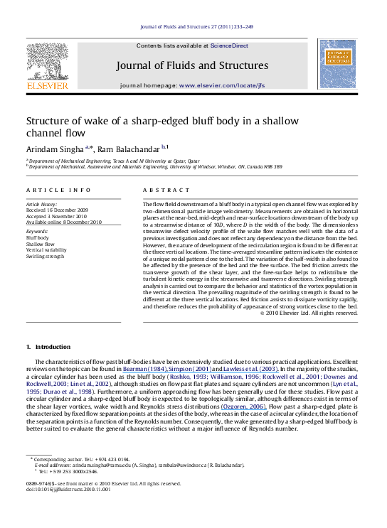 (PDF) Structure of wake of a sharp-edged bluff body in a shallow ...