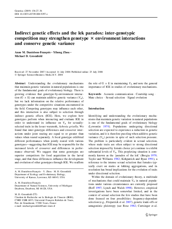 (PDF) Indirect genetic effects and the lek paradox: inter-genotypic ...
