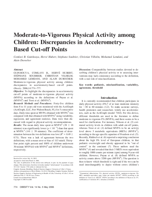 (PDF) Moderate-to-Vigorous Physical Activity among Children: Discrepancies in Accelerometry ...
