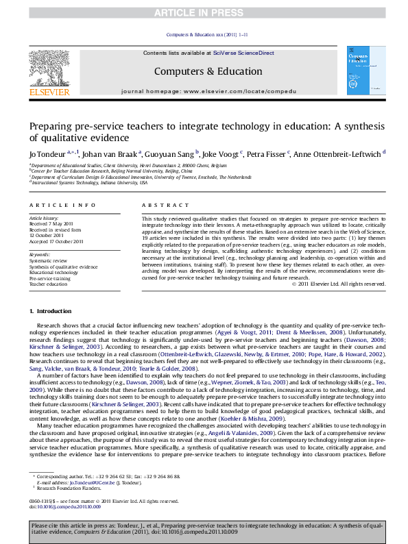 (PDF) Preparing pre-service teachers to integrate technology in education: A synthesis of ...