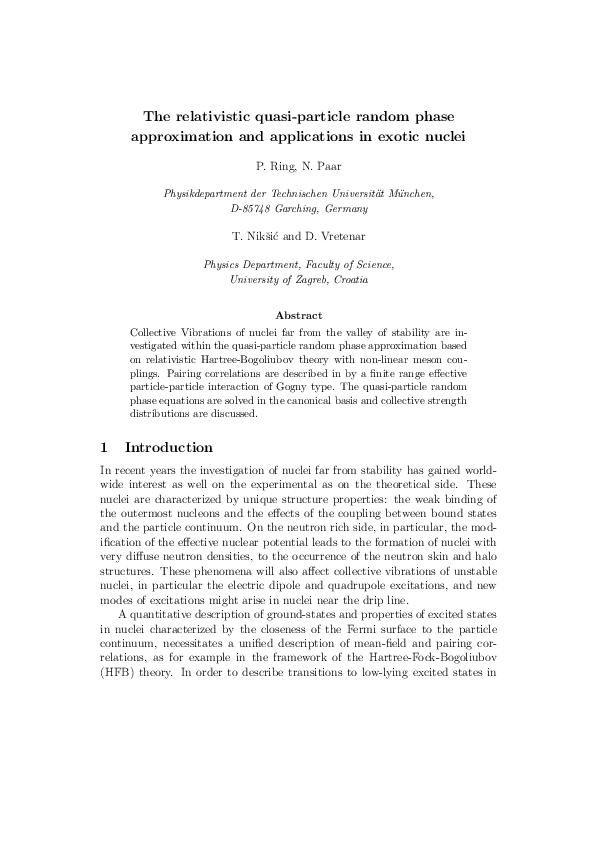 (PDF) The relativistic quasi-particle random phase approximation and applications in exotic ...