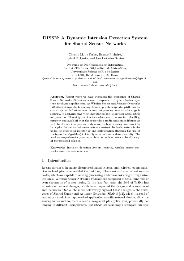 (PDF) DISSN: A Dynamic Intrusion Detection System for Shared Sensor Networks