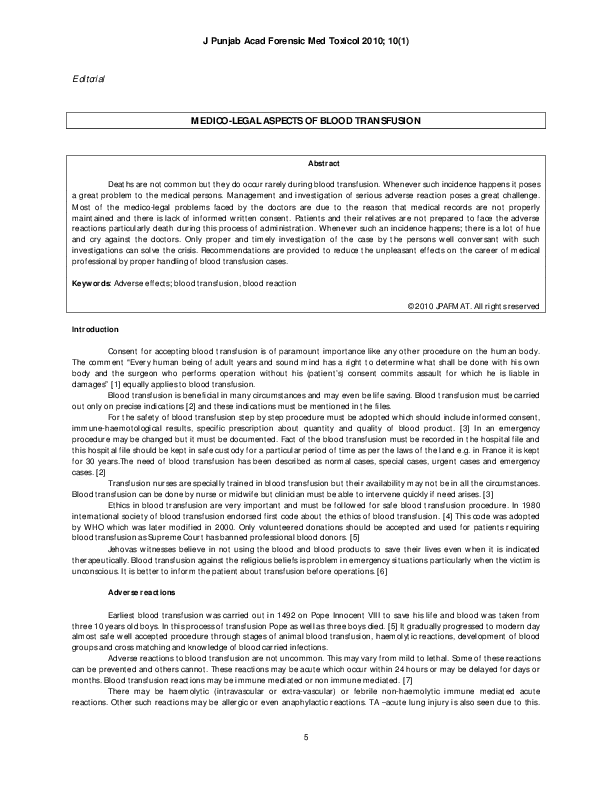 (PDF) Medicolegal aspects of blood transfusion