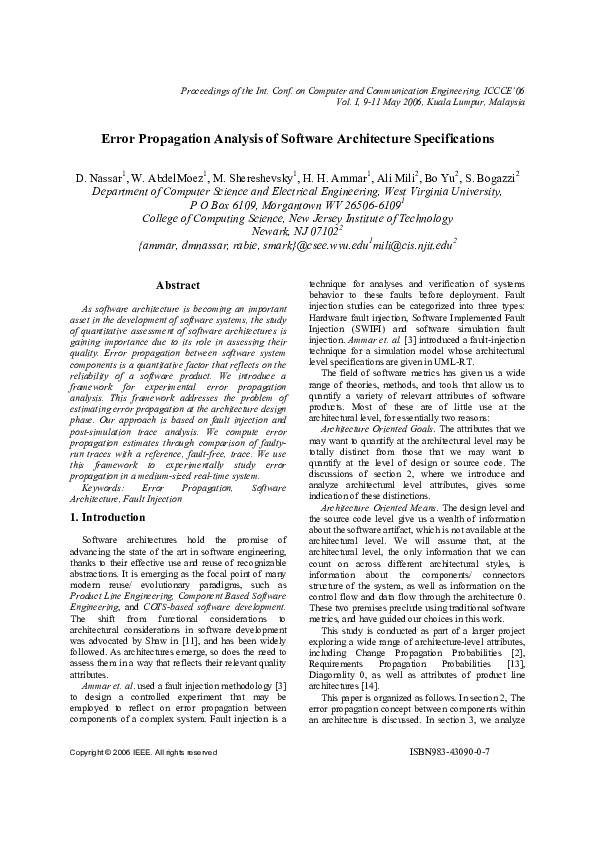 (PDF) Error propagation analysis of software architecture specifications
