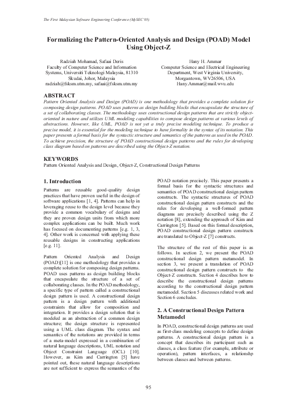 (PDF) Formalizing the Pattern-Oriented Analysis and Design (POAD) Model Using Object-Z