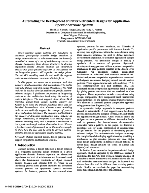 (PDF) Automating the development of pattern-oriented designs for application specific software ...